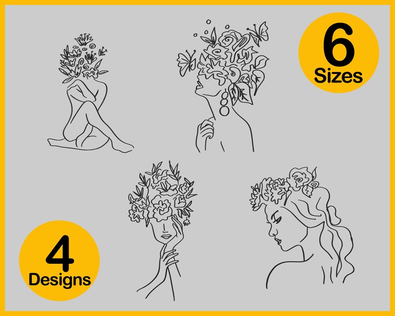 Women Line Art Embroidery Design Doodle Embroidery Design Women Bundle ...