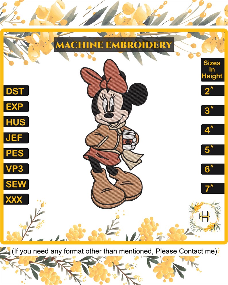 Minnie Mouse Fall Machine Embroidery Design, Minnie Winter Embroidery ...