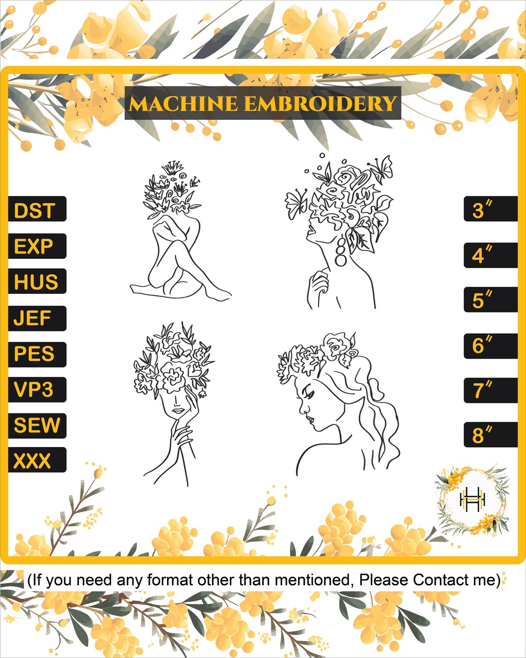 Women Line Art Embroidery Design Doodle Embroidery Design Women Bundle ...