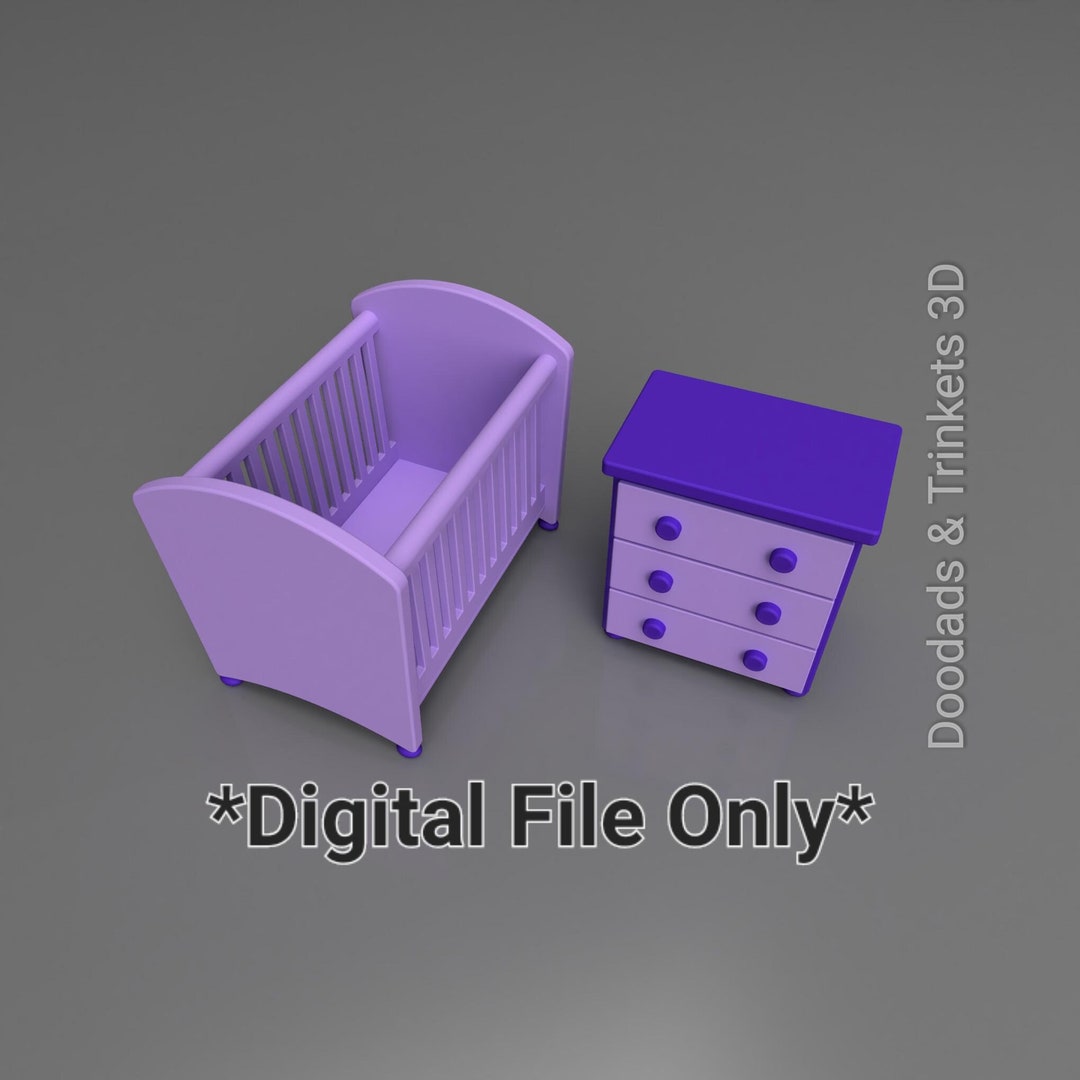 Miniature Doll House Crib and Dresser Set 1/12 AND 1/6 Scale for Hobby ...