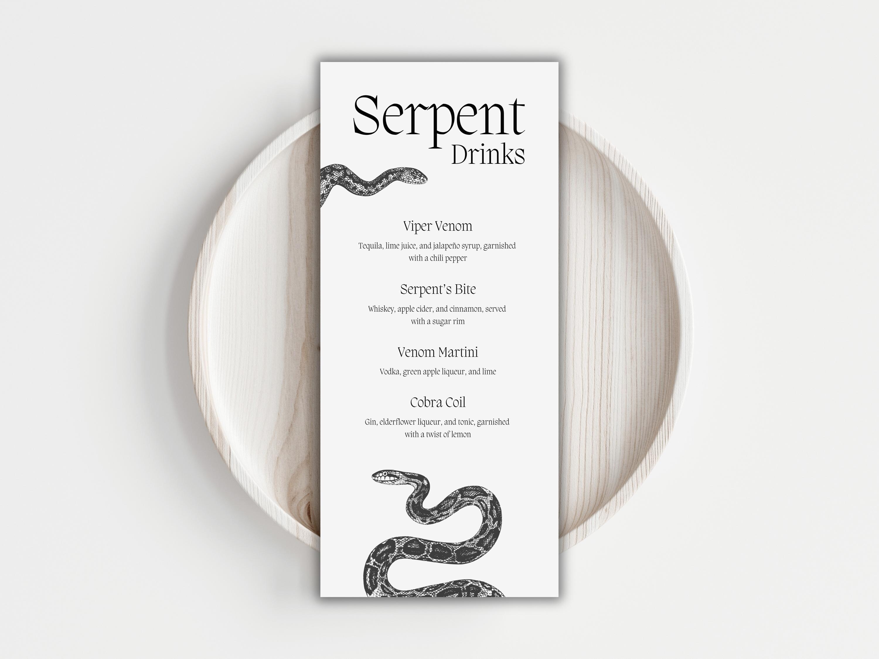 Vintage Halloween Party Bar Menu Template | Slithering Serpent ...