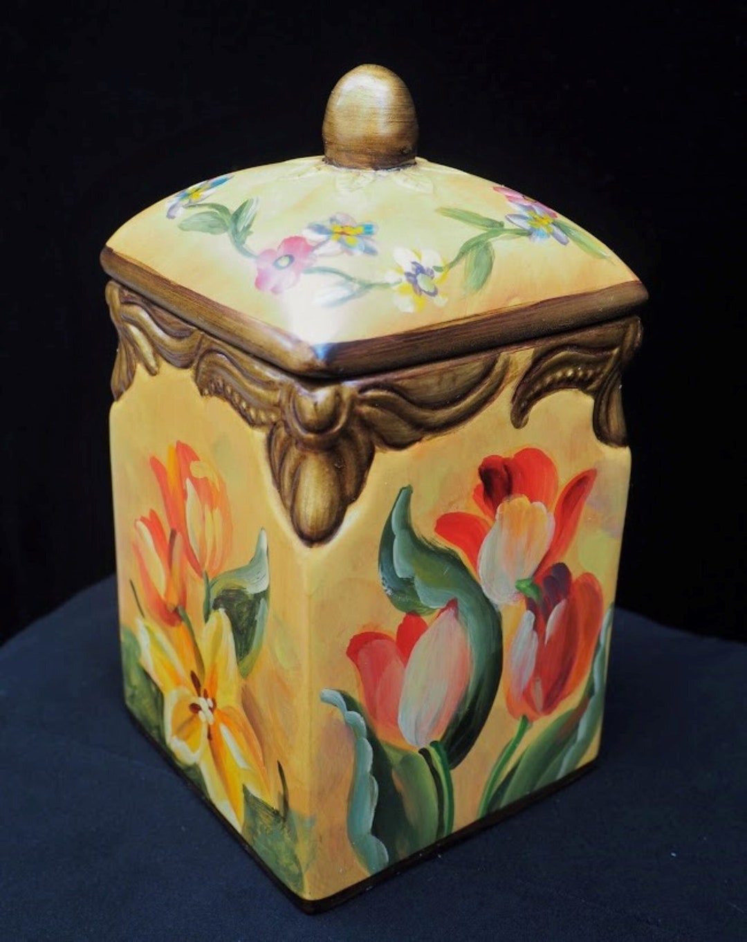 Hand Painted Tulip Box With Lid Painted Flower Box Decorative Flower ...