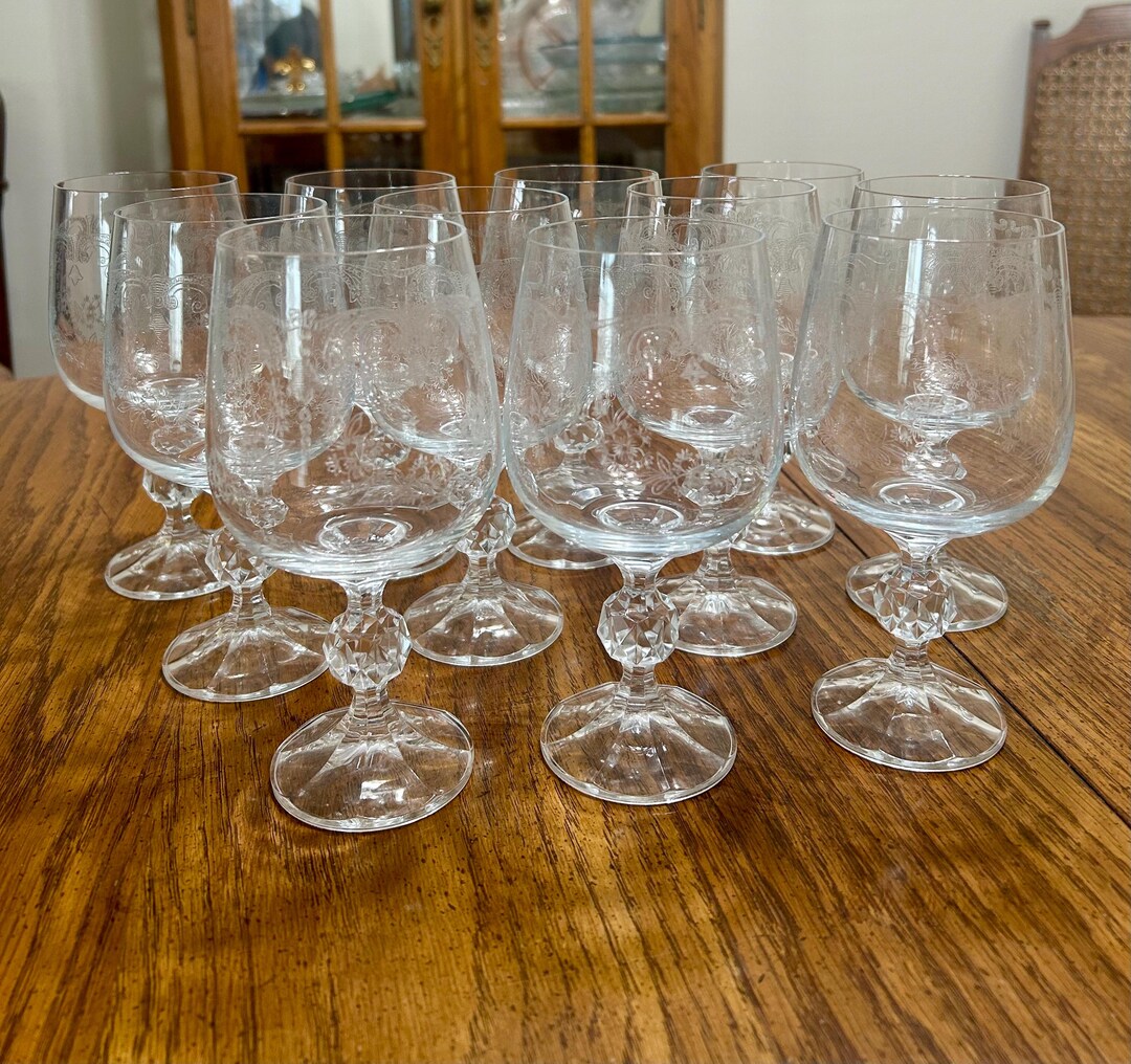 11 Large Vintage Cascade Fine Lead Crystal Goblets, Bohemia Clear ...