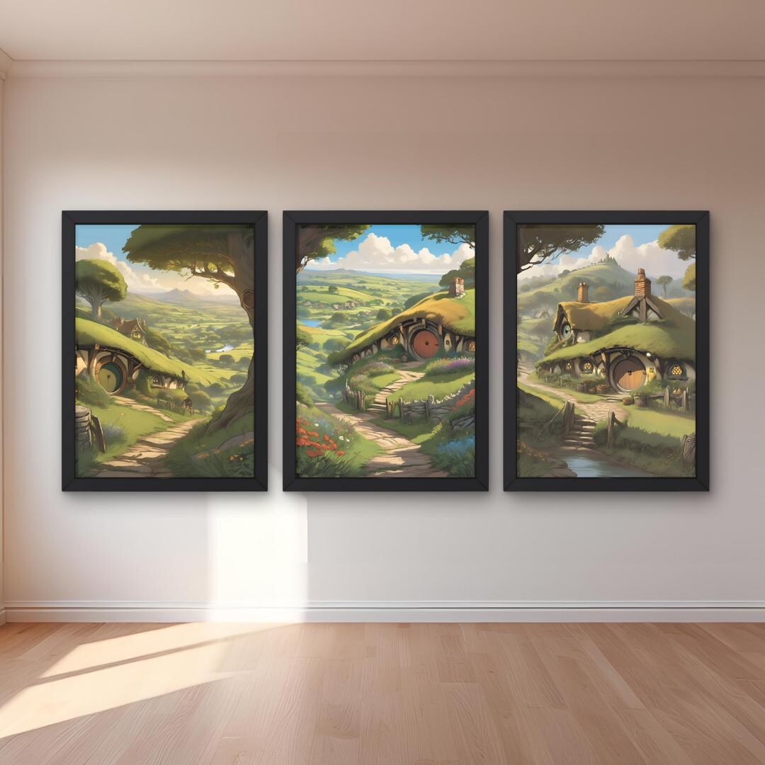 Shire Hobbiton - Three Art Prints, Lord of the Rings Art, Hobbit Art ...