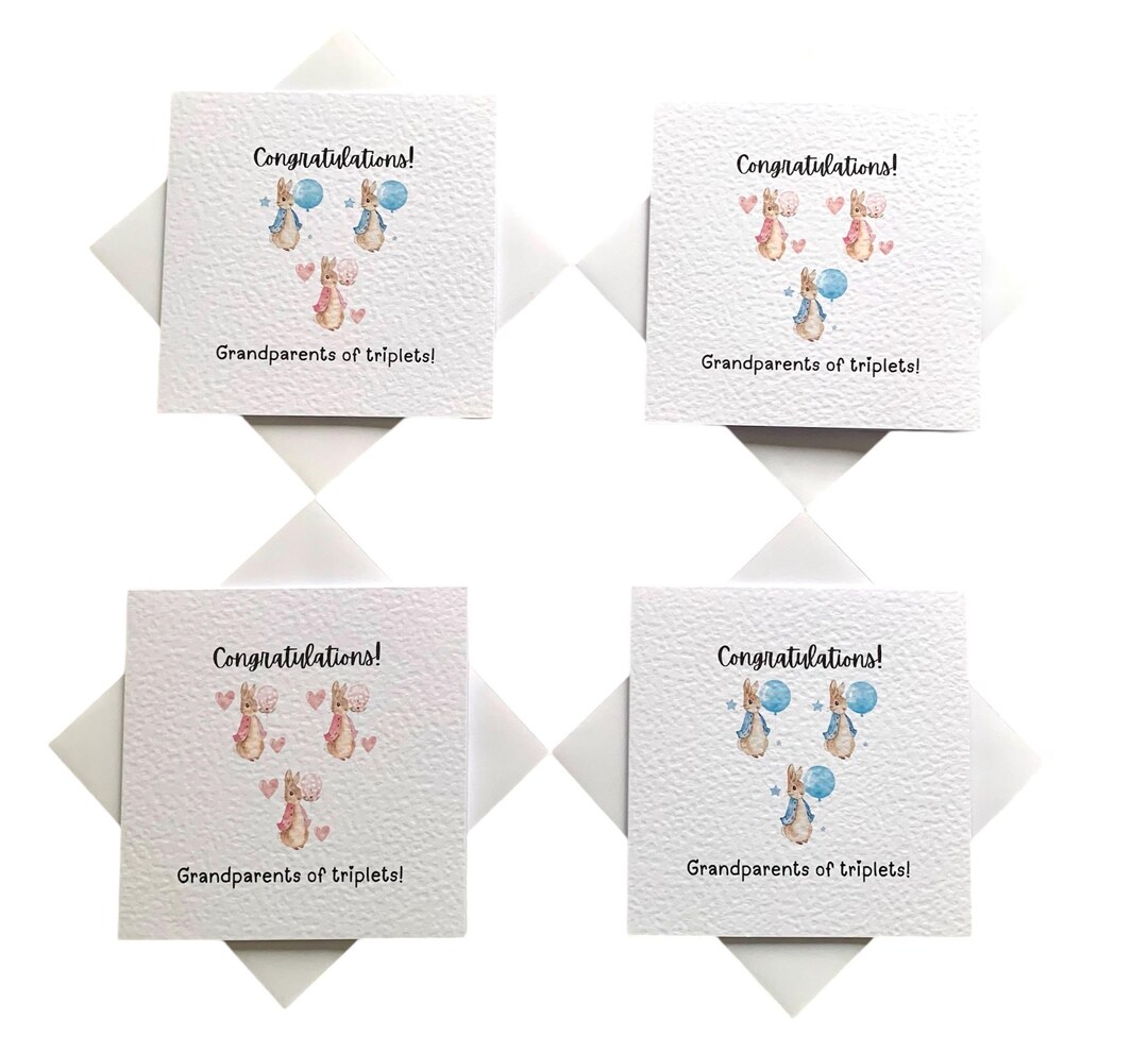 New Grandparents of Triplets Card With Lovely Watercolour Flopsy Bunny ...