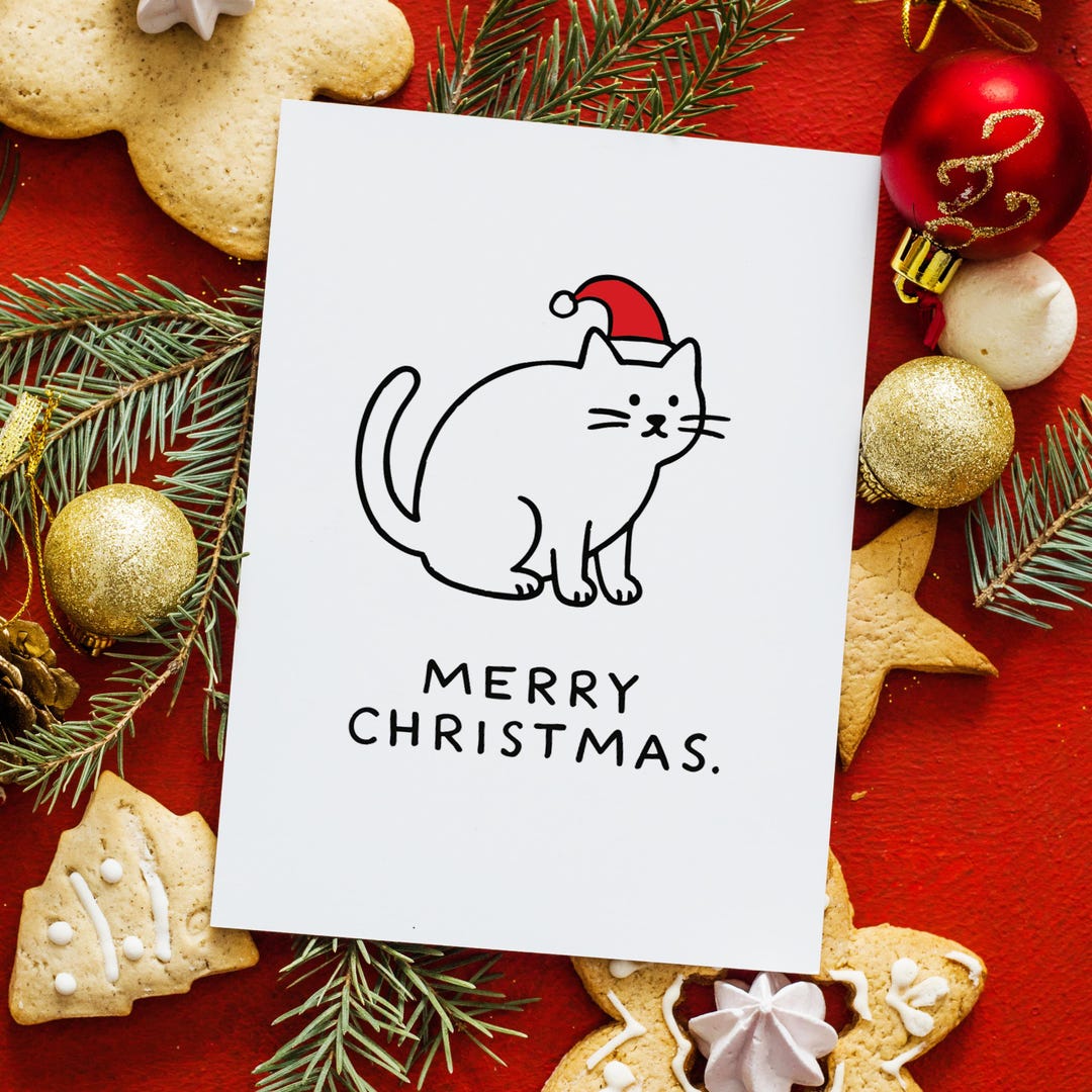 Cute Cat Christmas Card, Funny Fat Cat Christmas Card, Cat Lover ...