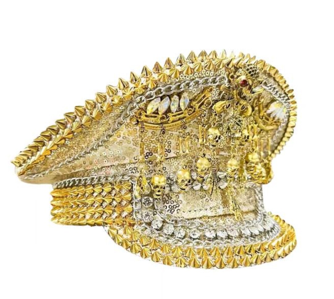 Gold Skull Festival Captain Hat – Gothic Drag Queen Hat, Spiked Rave ...