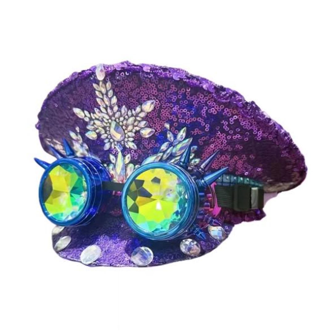 Purple Sequin Steampunk Captain Hat With Goggles – Festival Rave Hat ...