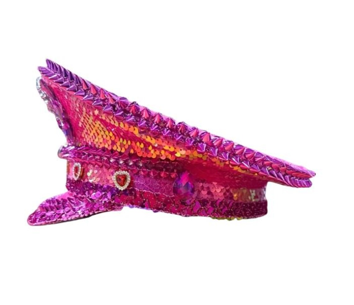 Hot Pink Spiked Festival Captain Hat – Sequin Drag Queen Hat ...