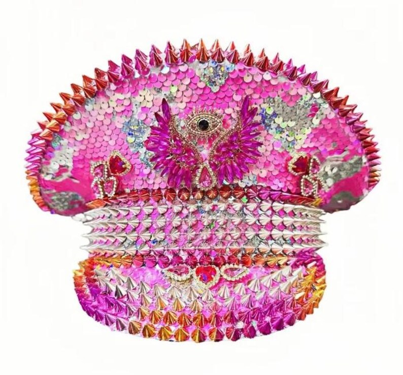 Pink Spiked Festival Captain Hat – Sequin Drag Queen Hat, Rhinestone ...