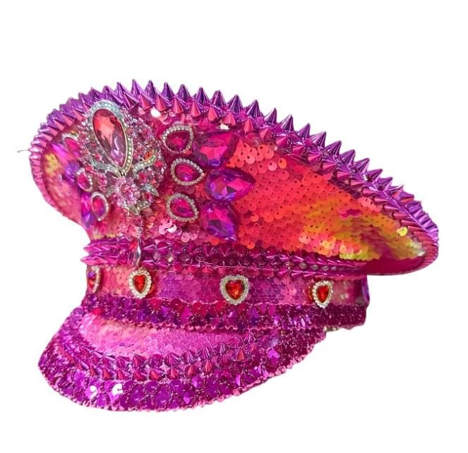 Hot Pink Spiked Festival Captain Hat – Sequin Drag Queen Hat ...