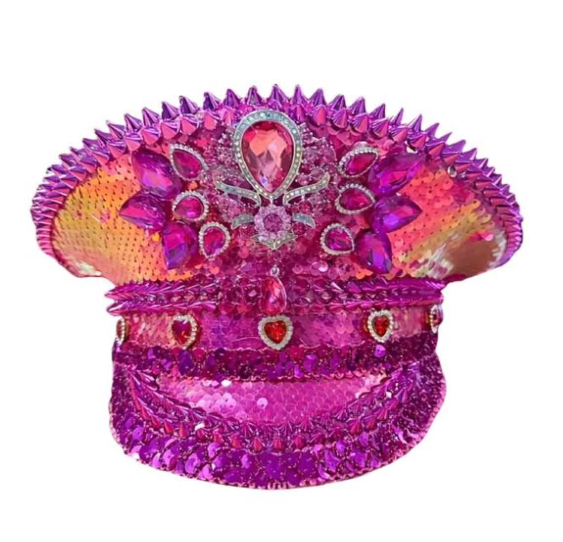 Hot Pink Spiked Festival Captain Hat – Sequin Drag Queen Hat ...