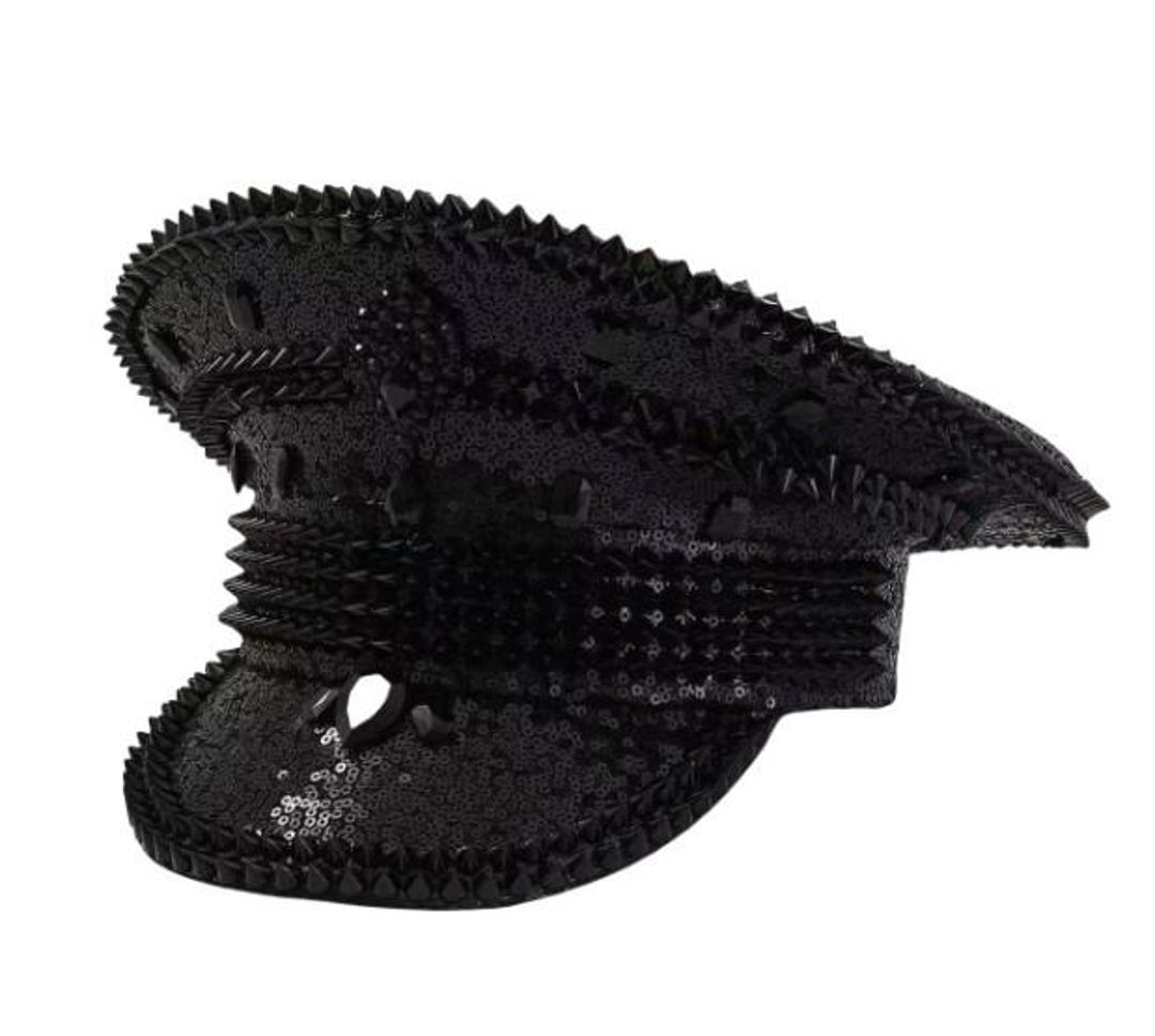 Black Spiked Festival Captain Hat – Gothic Sequin Drag Queen Hat, Punk ...