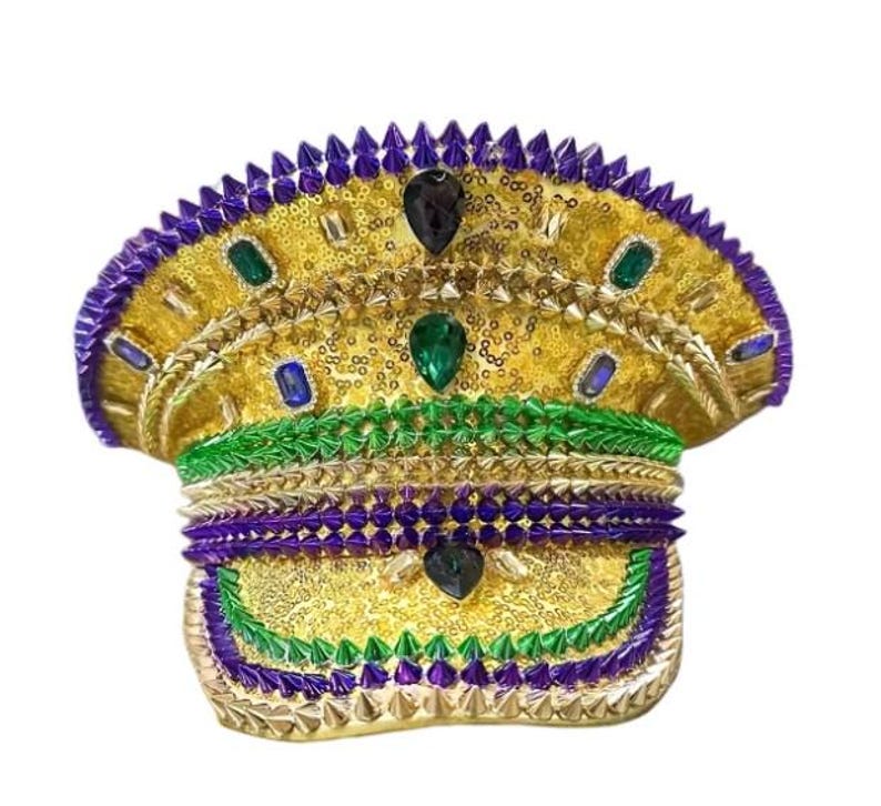 Gold, Green & Purple Spiked Festival Captain Hat – Sequin Drag Hat ...