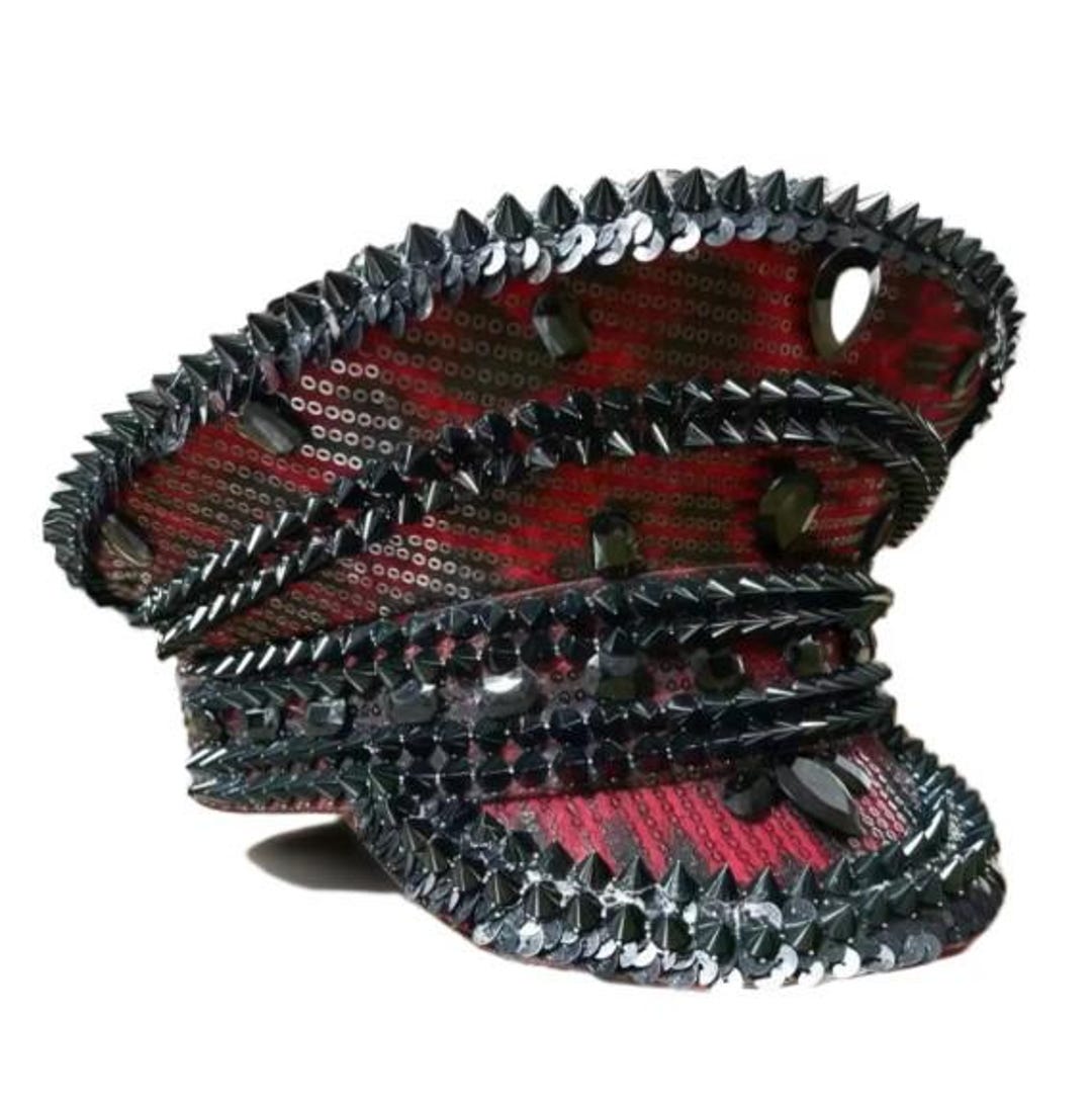Black & Red Sequin Spiked Captain Hat – Gothic Rave Hat, Drag King ...