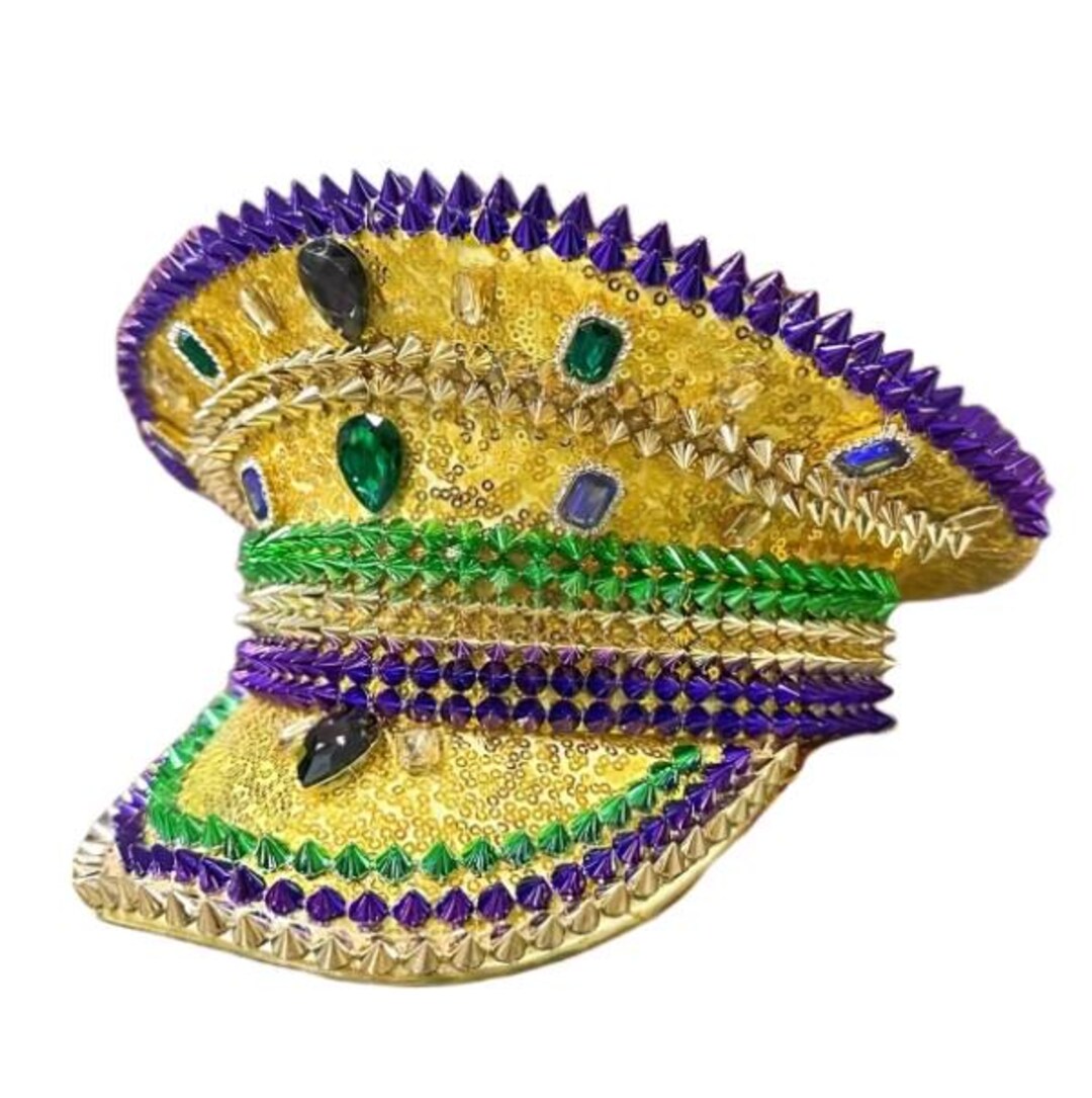 Gold, Green & Purple Spiked Festival Captain Hat – Sequin Drag Hat ...