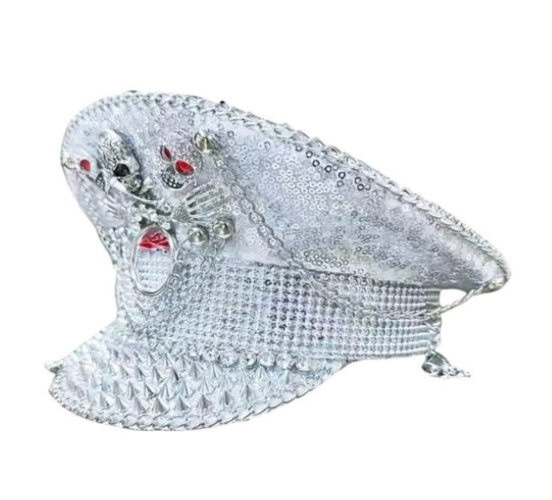Silver Skull Festival Hat, Sequin Captain Hat With Chains, Burning Man ...
