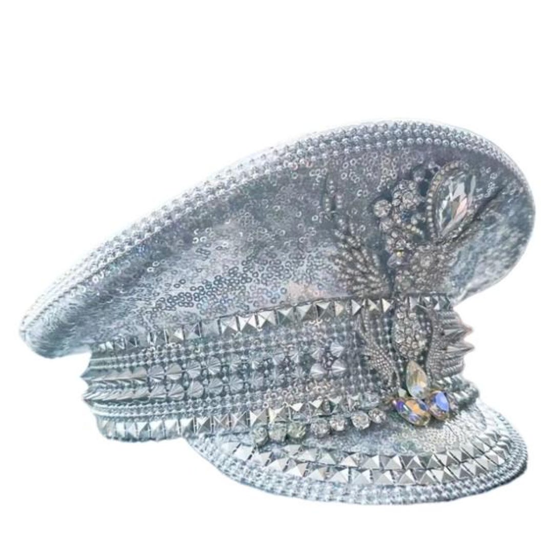 Silver Sequin Festival Captain Hat – Crystal Drag Queen Hat, Rhinestone ...