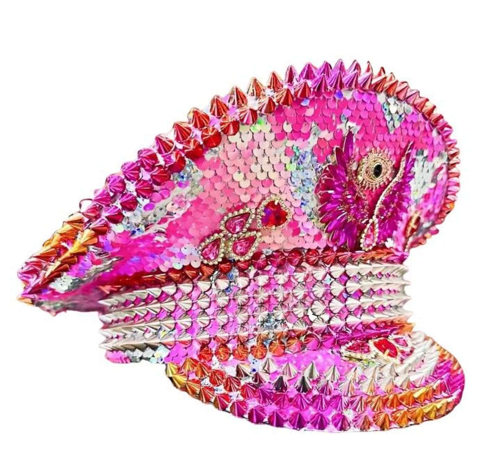 Pink Spiked Festival Captain Hat – Sequin Drag Queen Hat, Rhinestone ...