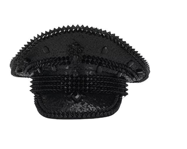 Black Spiked Festival Captain Hat – Gothic Sequin Drag Queen Hat, Punk ...
