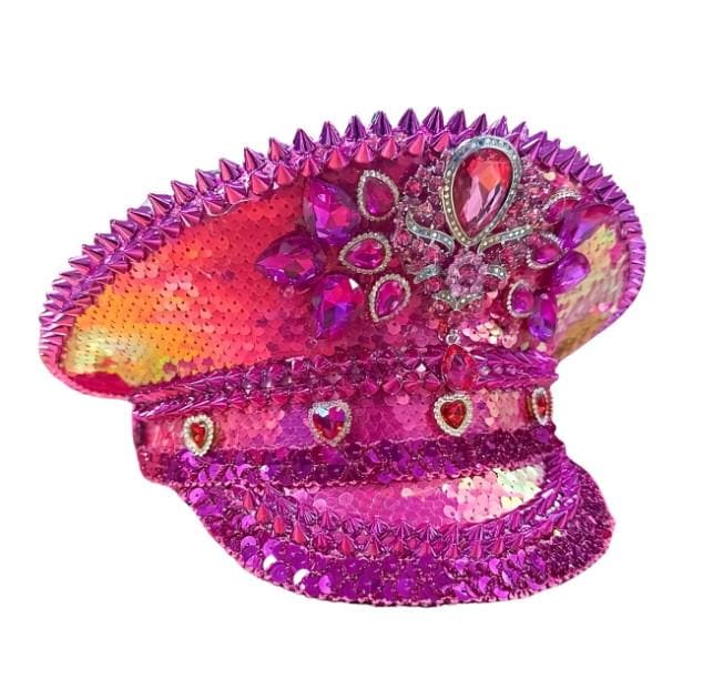 Hot Pink Spiked Festival Captain Hat – Sequin Drag Queen Hat ...