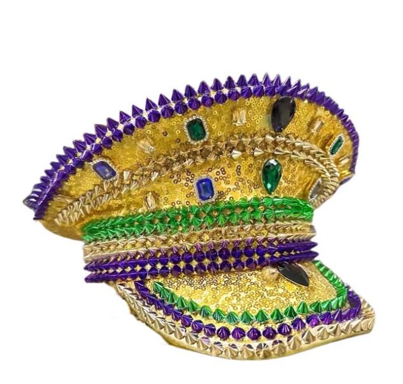 Gold, Green & Purple Spiked Festival Captain Hat – Sequin Drag Hat ...