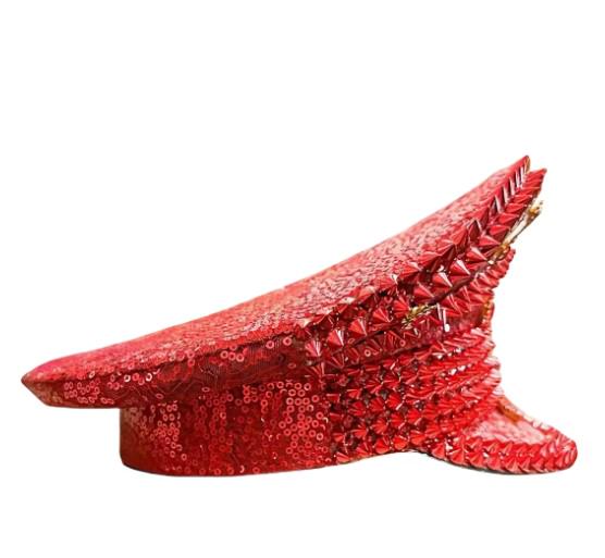 Red Spiked Festival Captain Hat – Sequin Drag Queen Hat, Rhinestone ...