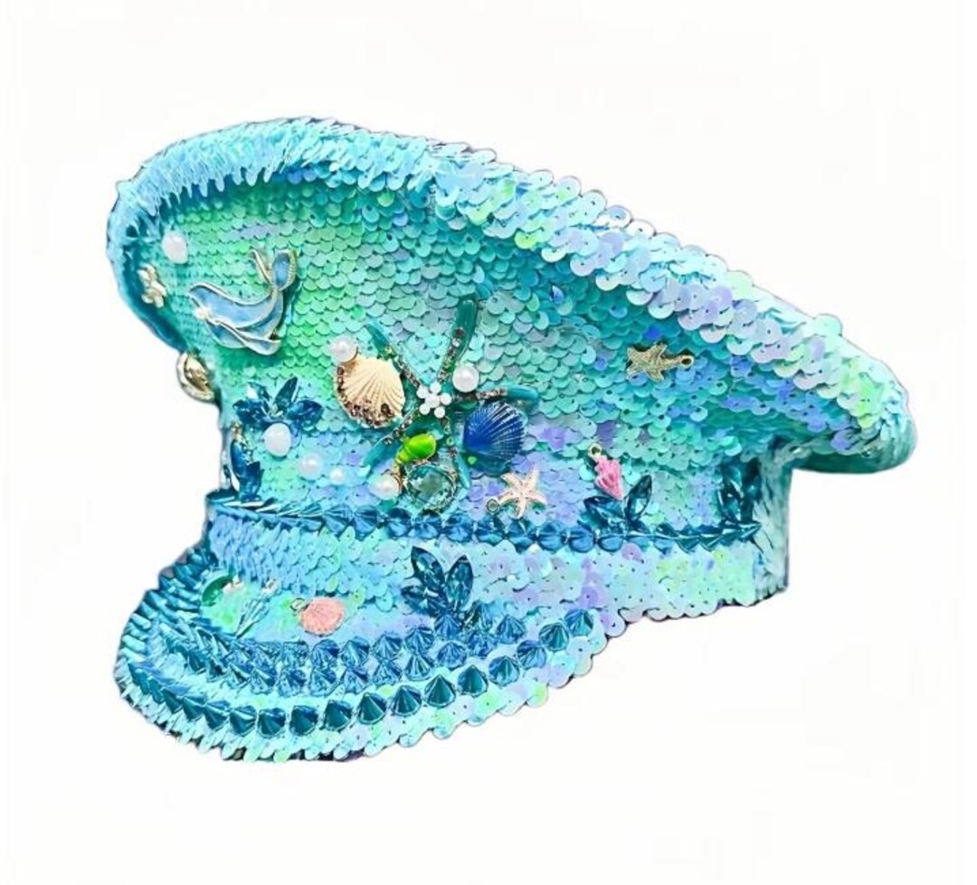 Mermaid Sequin Festival Captain Hat – Ocean Drag Queen Hat, Sea Shell ...