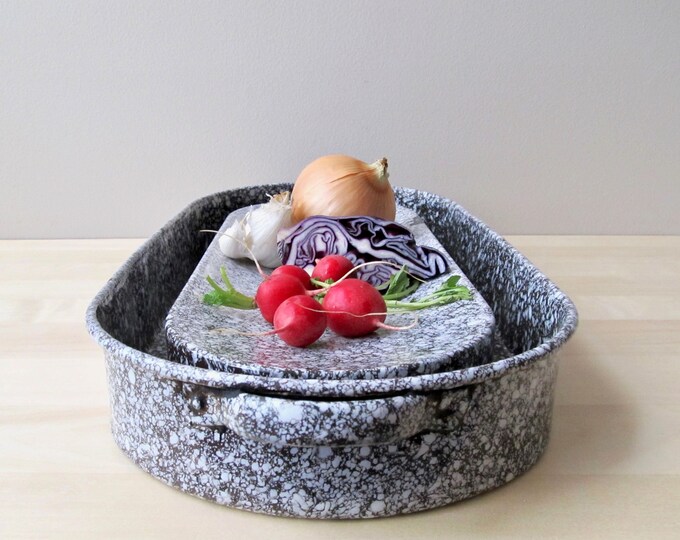 Vintage Graniteware Roasting Pan Cream City Garnet Coverless Roaster ...