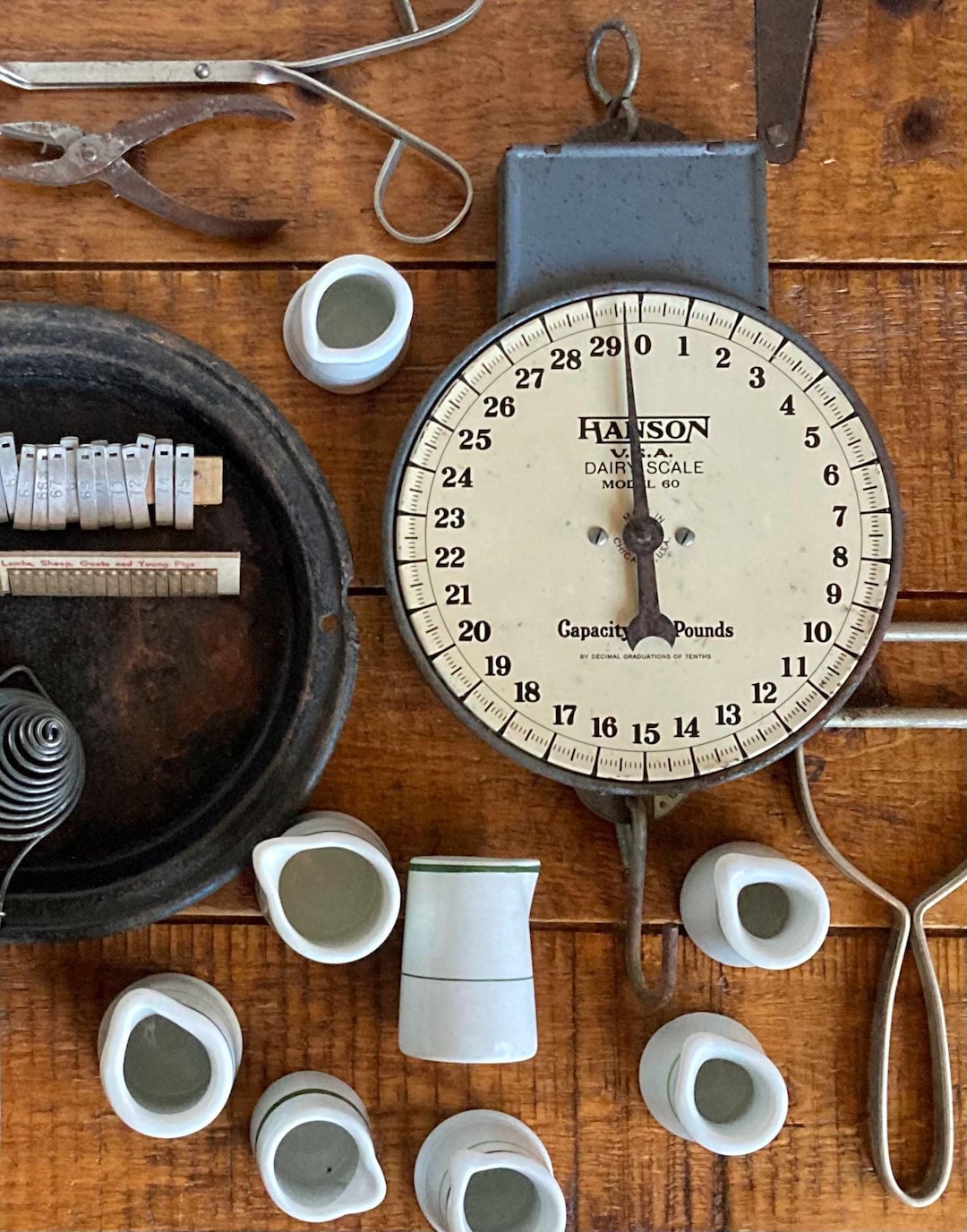 Vintage Dairy Scale Hanson Model 60 Pounds Capacity Hanging Hook Rustic ...