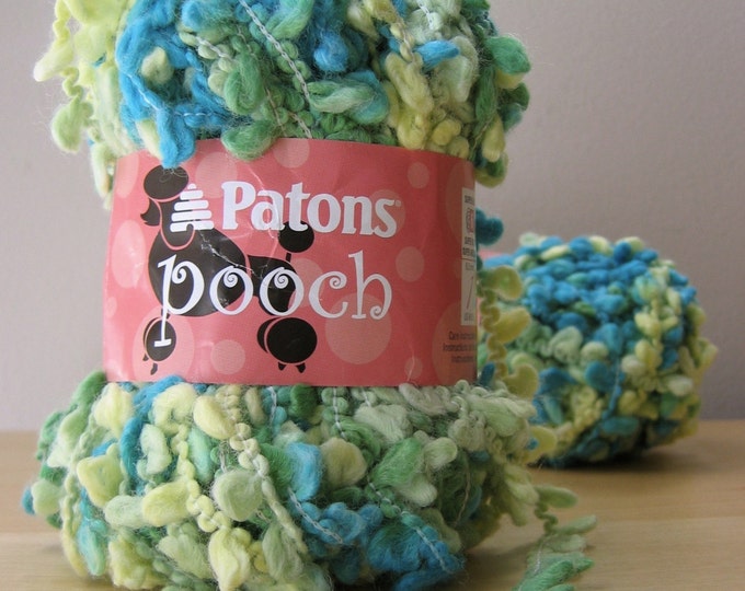 4 Skeins Patons Pooch Poodle Boucle Yarn in Teal Leaves/lemon Lime to ...