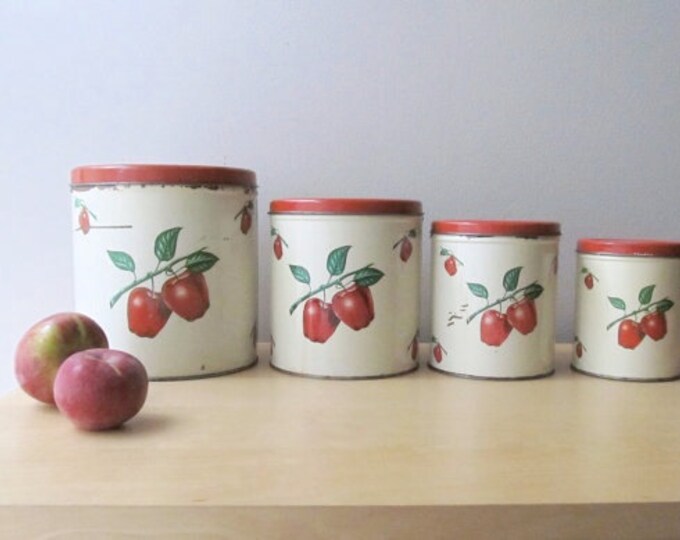 Red Apples Vintage Tin Canisters Decoware Canister Set Retro Kitchen - Etsy