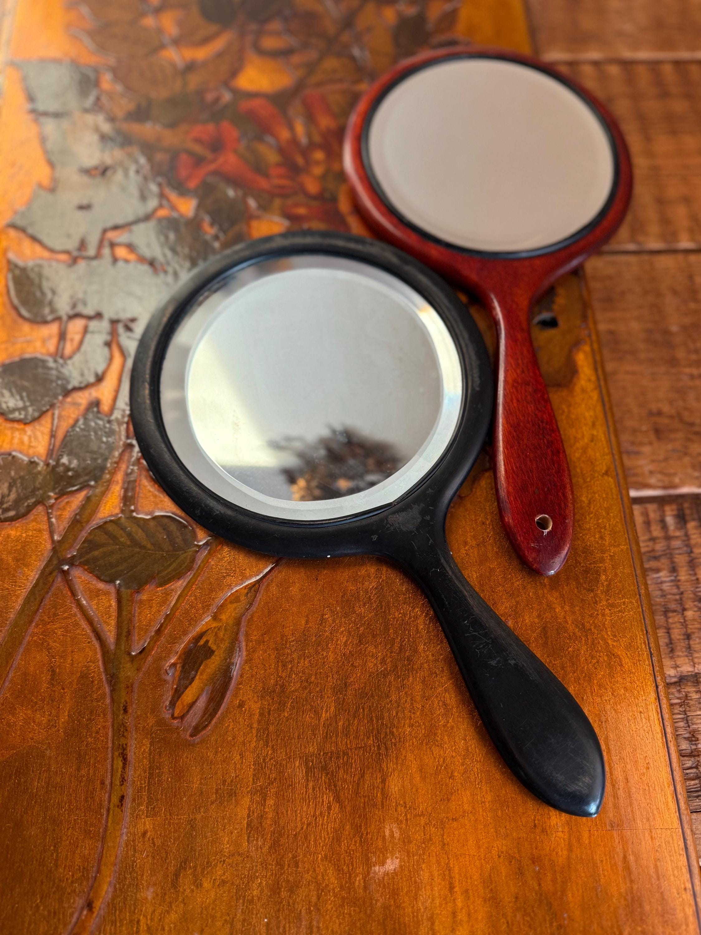 Victorian Hand Held Beveled Mirror - Choice Cherry or Ebonized Black ...