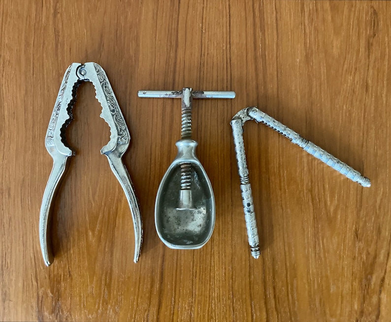 Vintage Metal Nutcracker Nut Pick Set Rustic Kitchen Utensil Screw Type ...