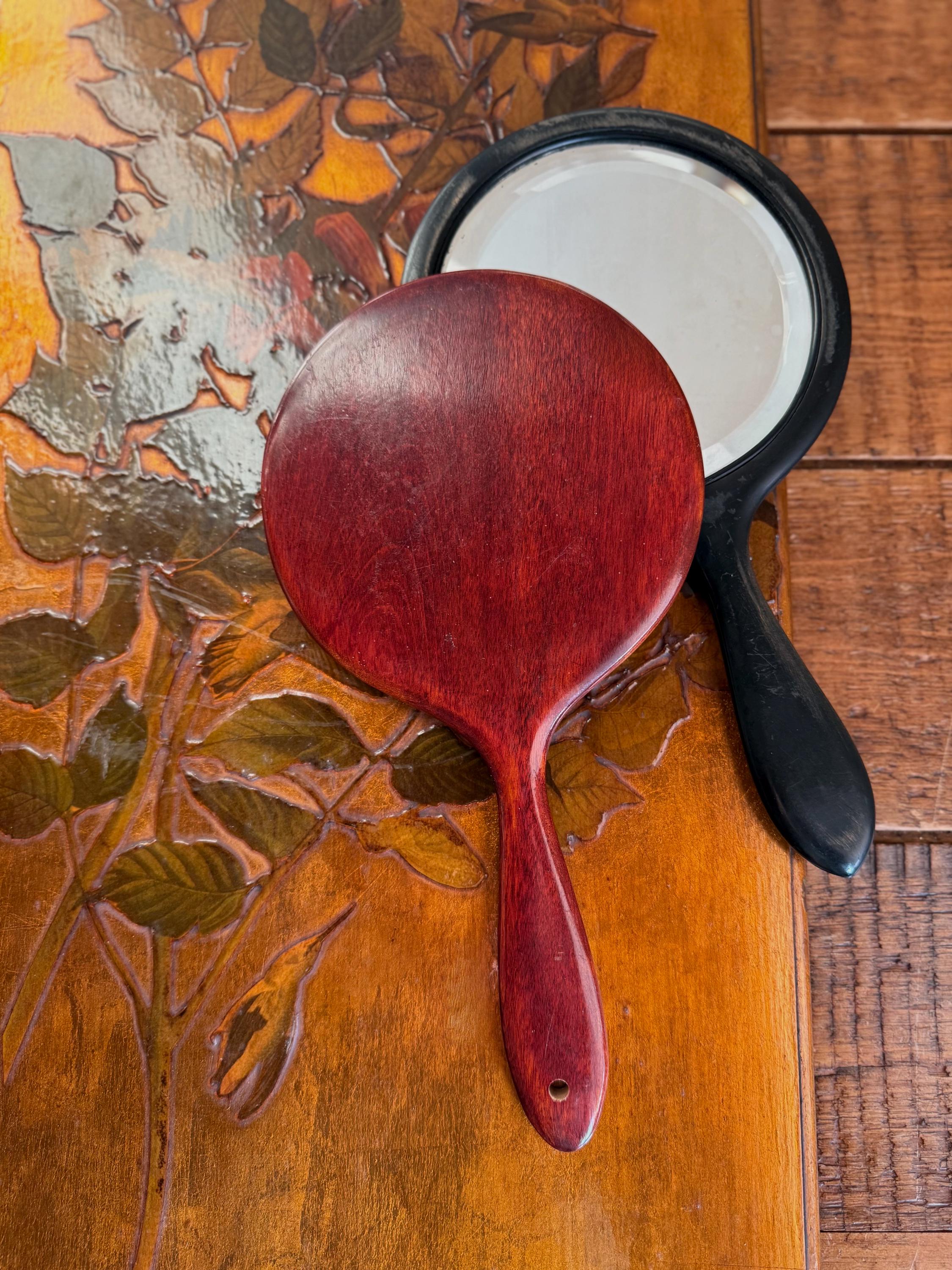 Victorian Hand Held Beveled Mirror - Choice Cherry or Ebonized Black ...