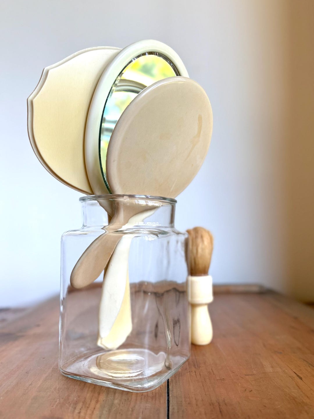 Victorian Hand Held Beveled Mirror Set of 3 - Faux Ivory Pyralin ...