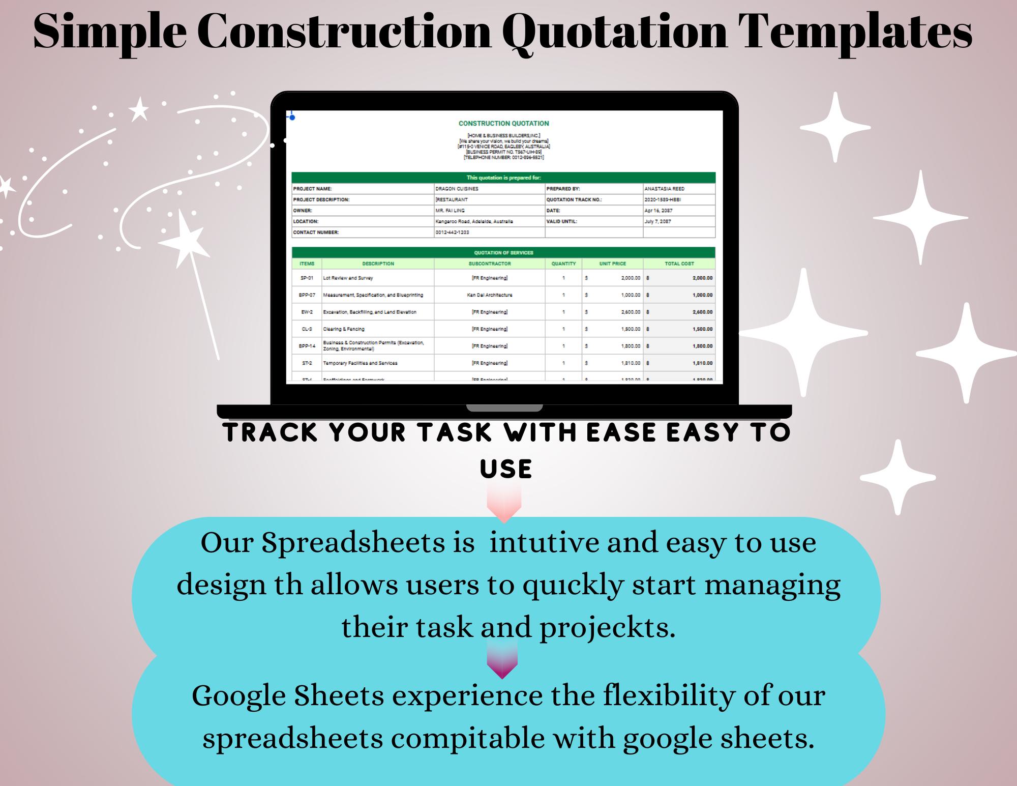 Simple Construction Quotation Templates, Digital Download, Editable ...