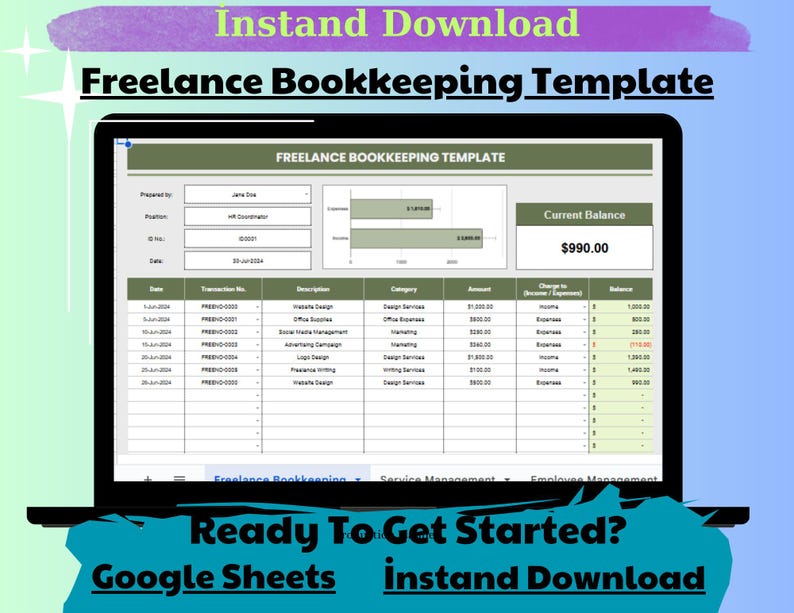 Freelance Bookkeeping Template,editable Google Sheets,digital Download ...