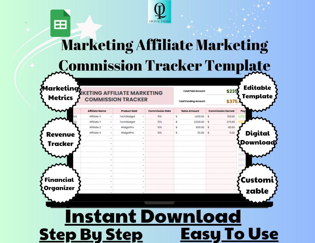 Marketing Affiliate Commission Tracker Template, Editable Google Sheets ...
