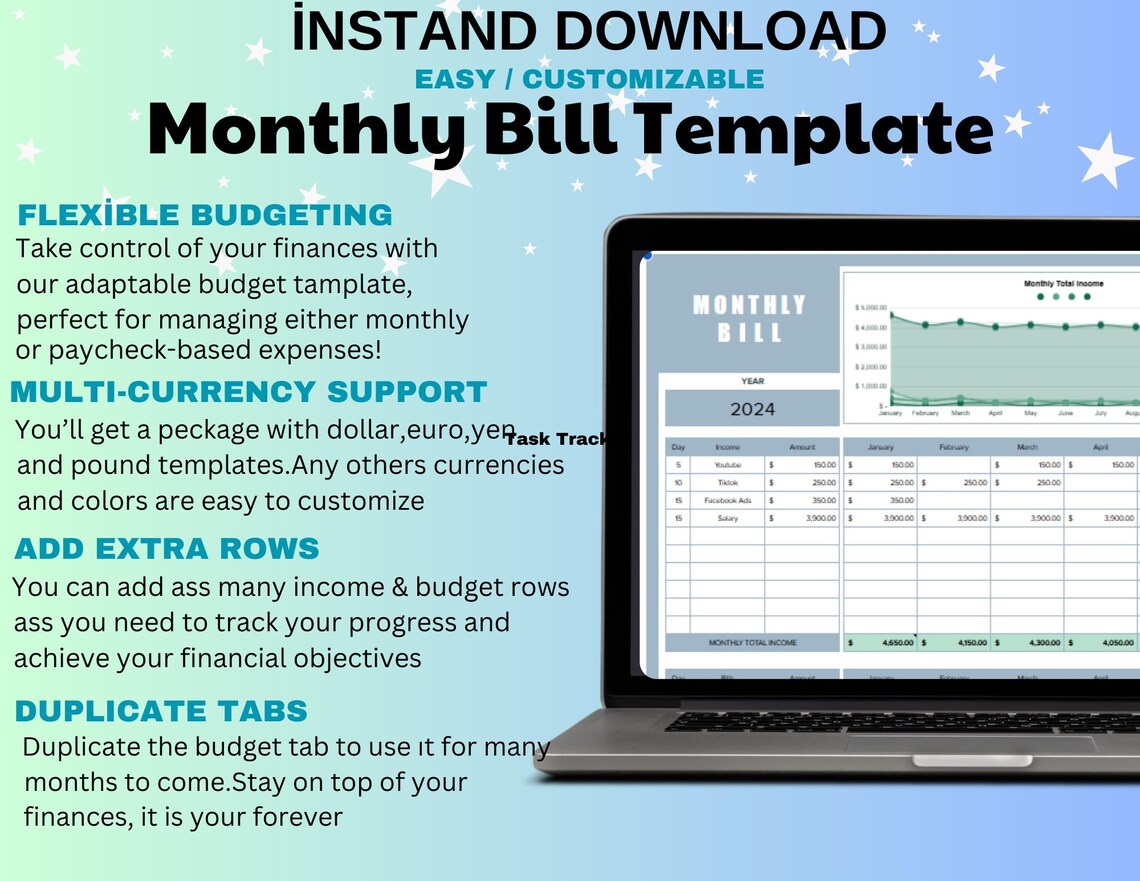 Monthly Bill Template, Editable Google Sheets, Digital Download for ...