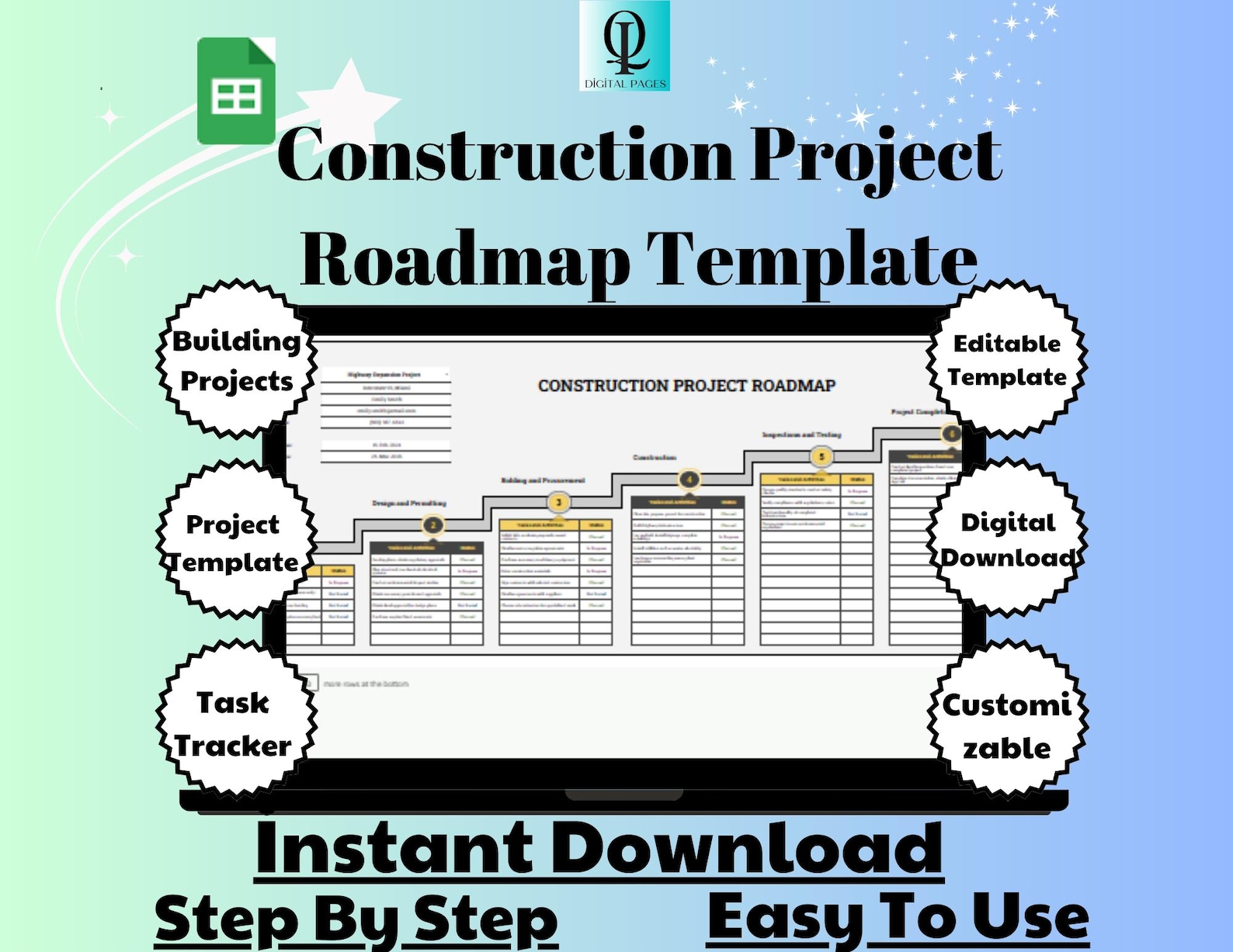 Construction Project Roadmap Template: Editable Google Sheets (digital ...