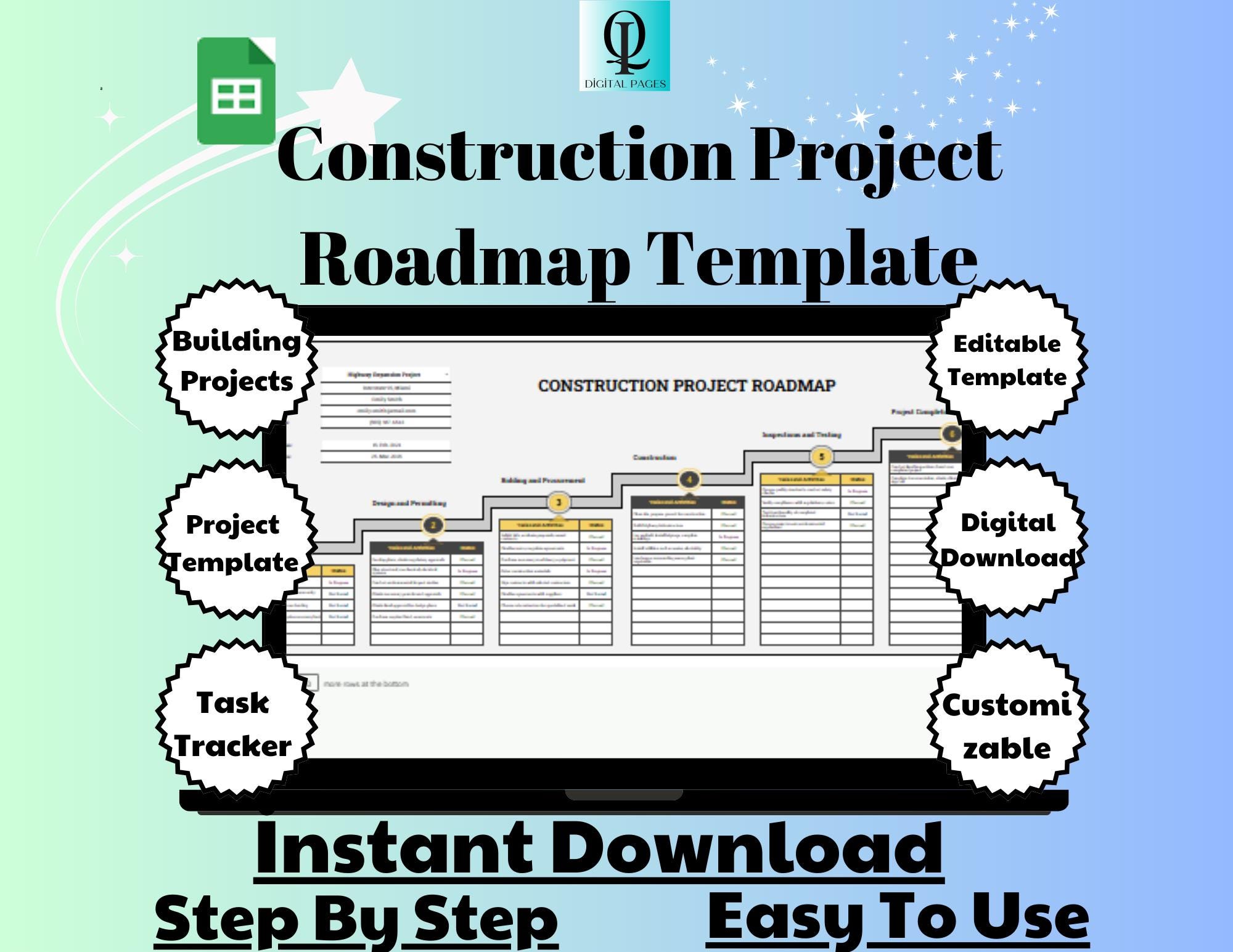 Construction Project Roadmap Template: Editable Google Sheets (digital ...