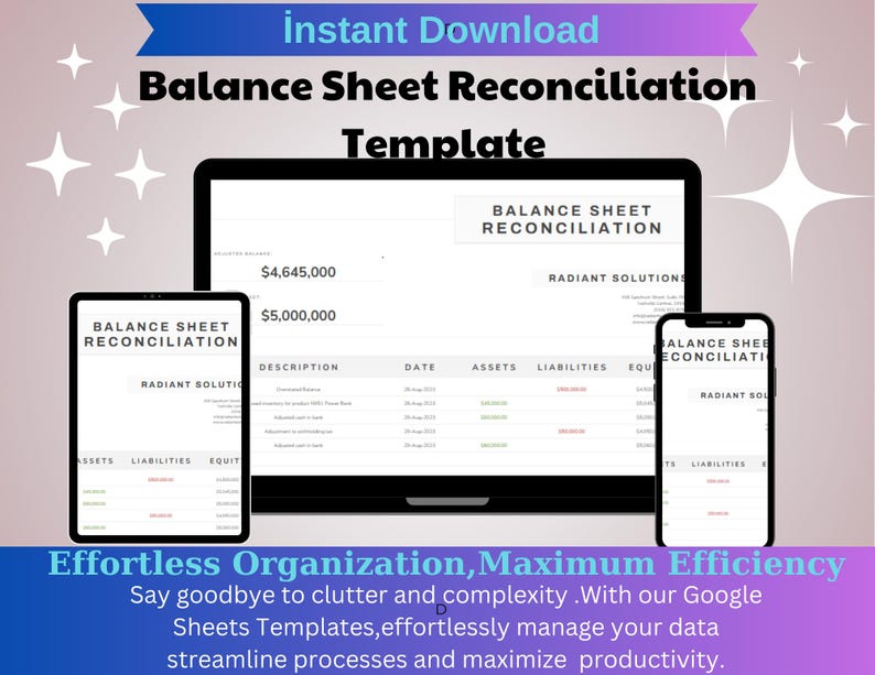 Balance Sheet Reconciliation Template: Editable Google Sheets (digital ...