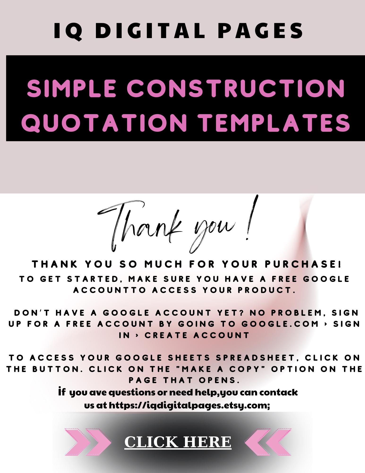 Simple Construction Quotation Templates, Digital Download, Editable ...