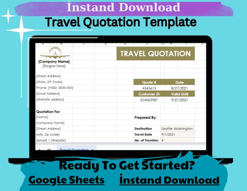Travel Quotation Template, Editable Google Sheets, Easy to Use Digital ...
