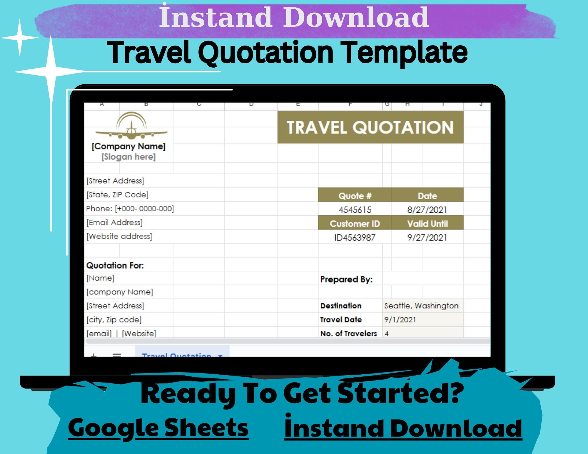 Travel Quotation Template, Editable Google Sheets, Easy to Use Digital ...