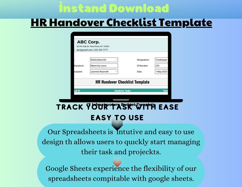 HR Handover Checklist Template, Editable Google Sheets, Digital ...