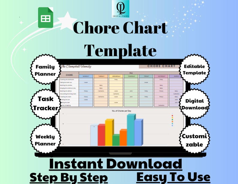 Chore Chart Template, Editable Google Sheets, Easy to Use Digital ...