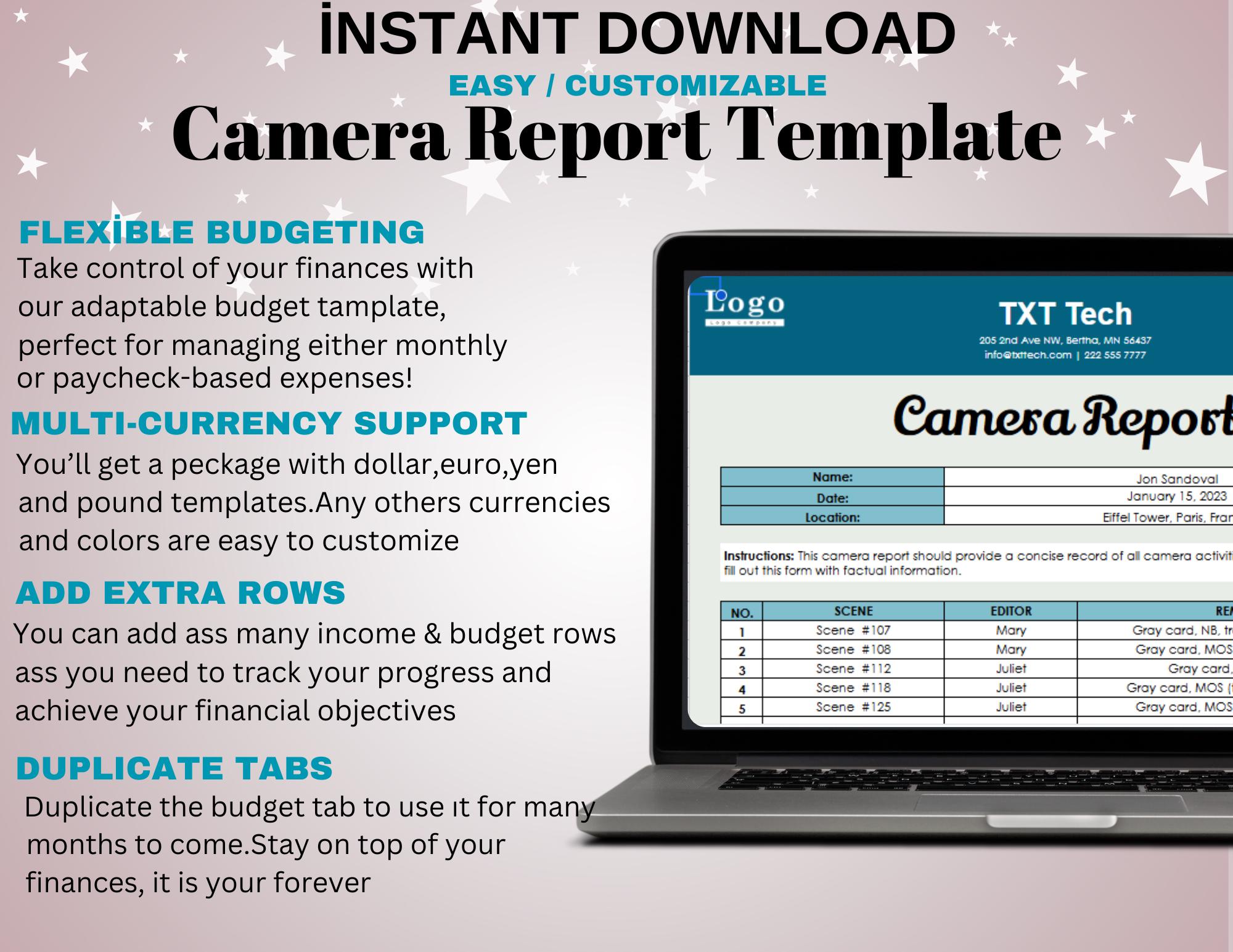 Camera Report Template, Editable Google Sheets, Digital Download for ...