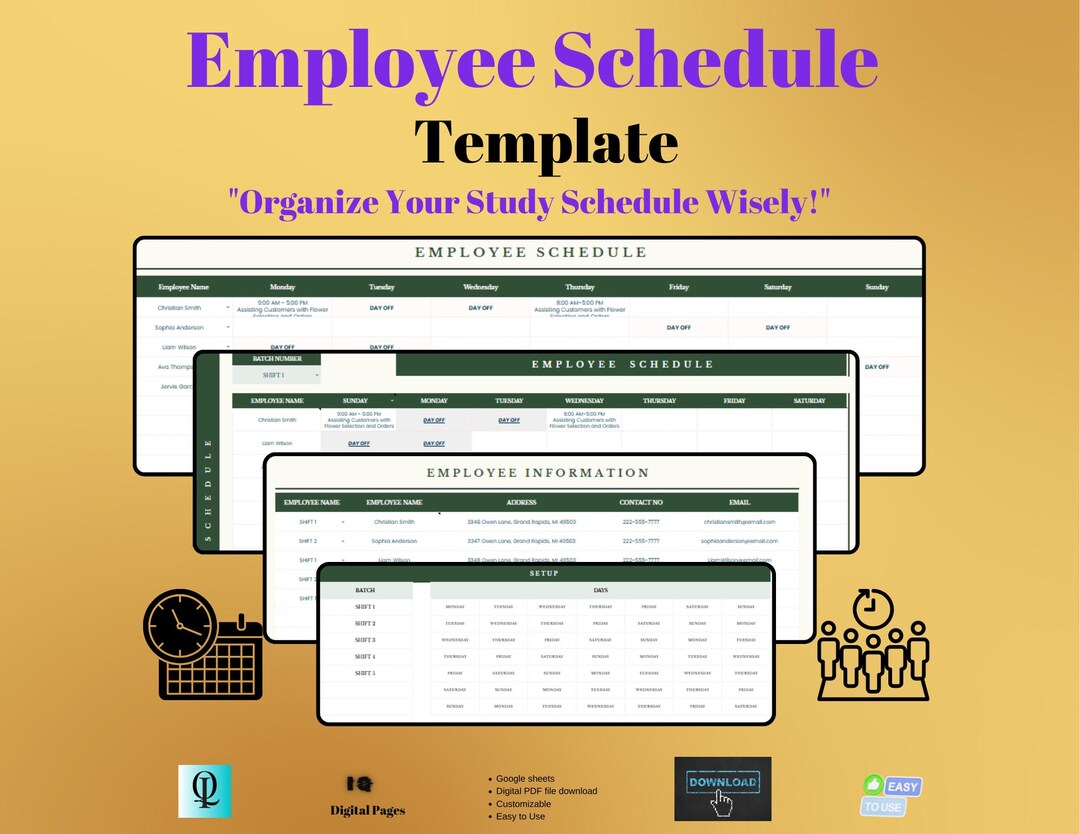 Employee Schedule Template, Digital Download, Editable & Easy to Use ...